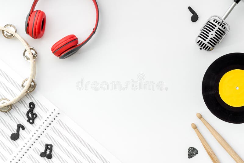 Frame of of Music Background - Instrument with Sheet Music, Top View ...