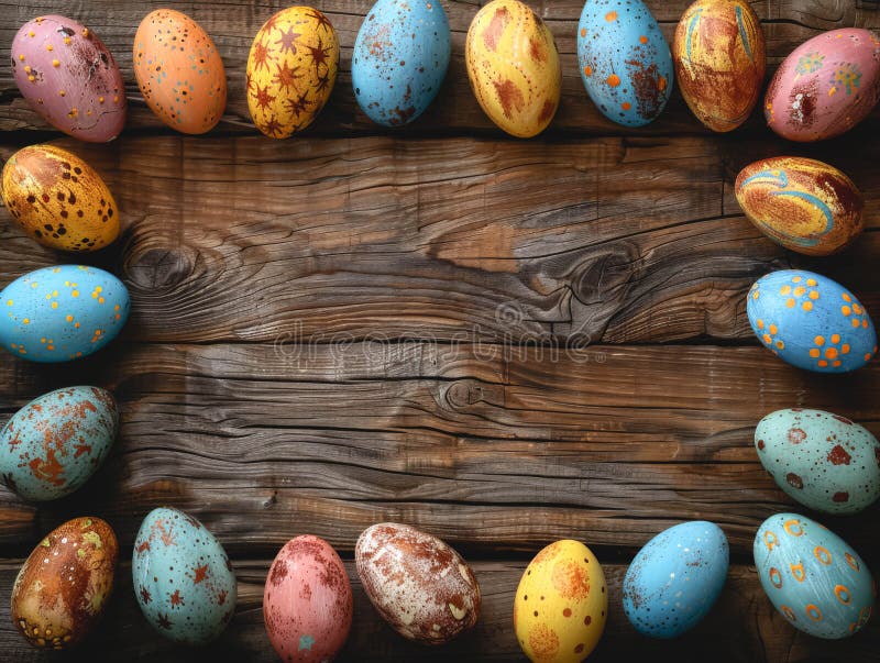 Frame of Natural Easter Eggs on a Wooden Surface, Space for Text. Stock ...