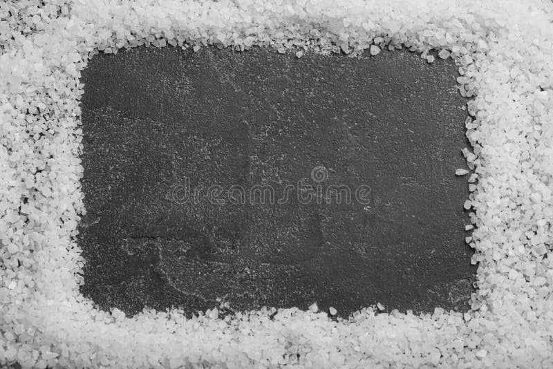 Frame of Natural Sea Salt on Grey Table, Flat Lay. Space for Text Stock ...