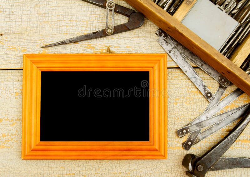 Frame with Old Tools (drill, Pliers, Ruler and Stock Image - Image of ...