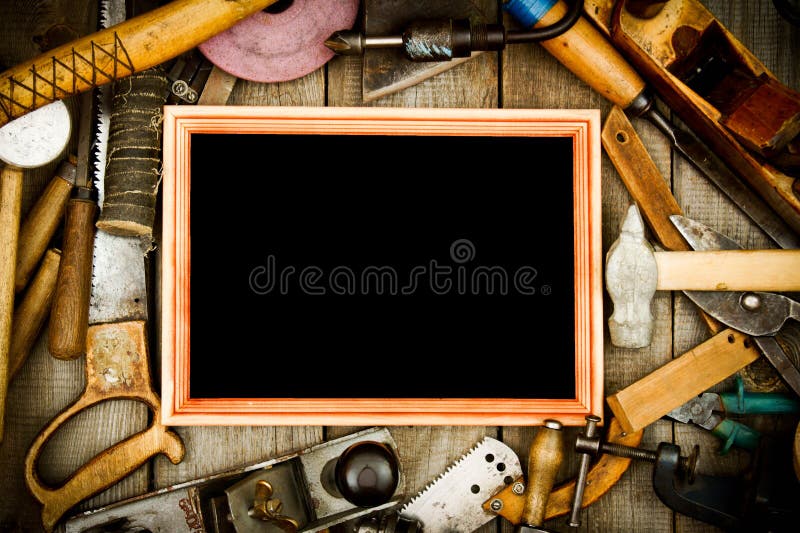Frame With Old Tools (saw, Chisel, Hammer And Stock Photo - Image of ...