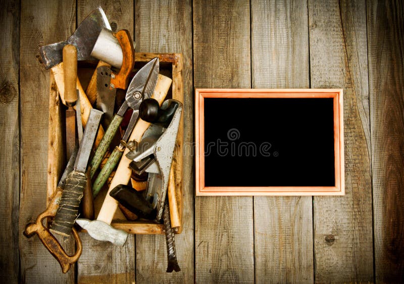 Frame with Old Tools (scissors, Pliers, Saw and Stock Photo - Image of ...