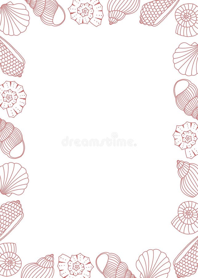 Frame with Outline Pink Seashells. Design Element for Print, Greeting ...