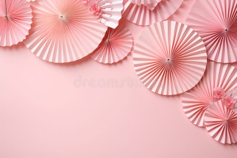 Frame of Paper Fans on Blush Color Background, Empty Space. Generative ...