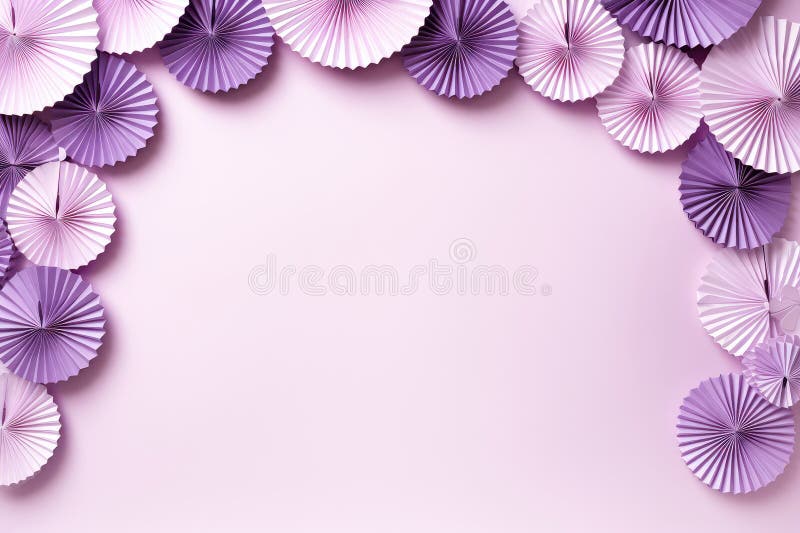 Frame of Paper Fans on Lilac Color Background, Empty Space. Generative ...