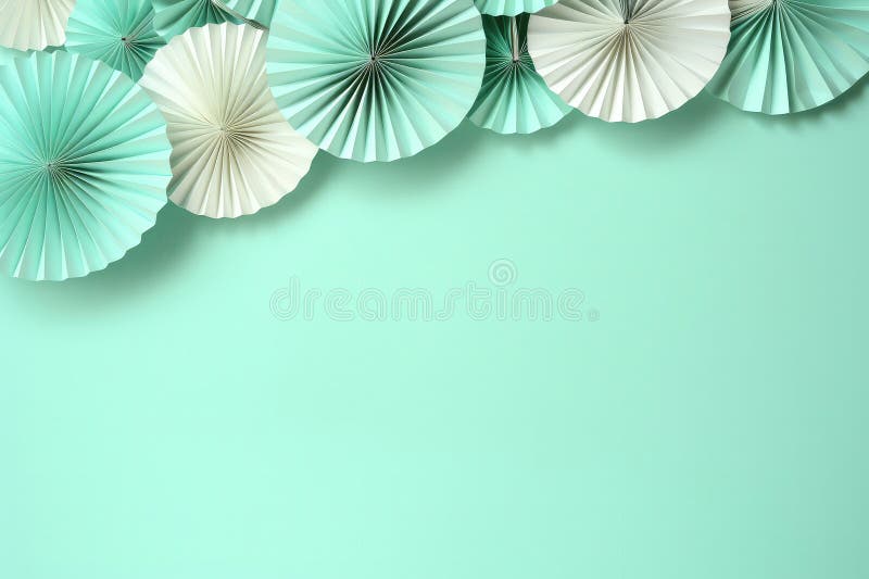 Frame of Paper Fans on Mint Green Color Background, Empty Space ...