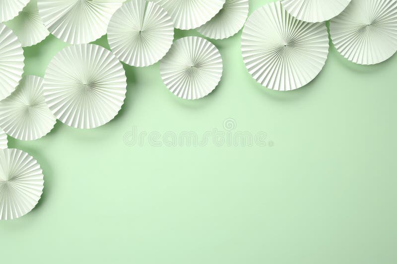 Frame of Paper Fans on Pale Green Color Background, Empty Space ...