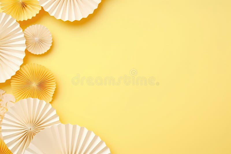 Frame of Paper Fans on Pale Yellow Color Background, Empty Space ...