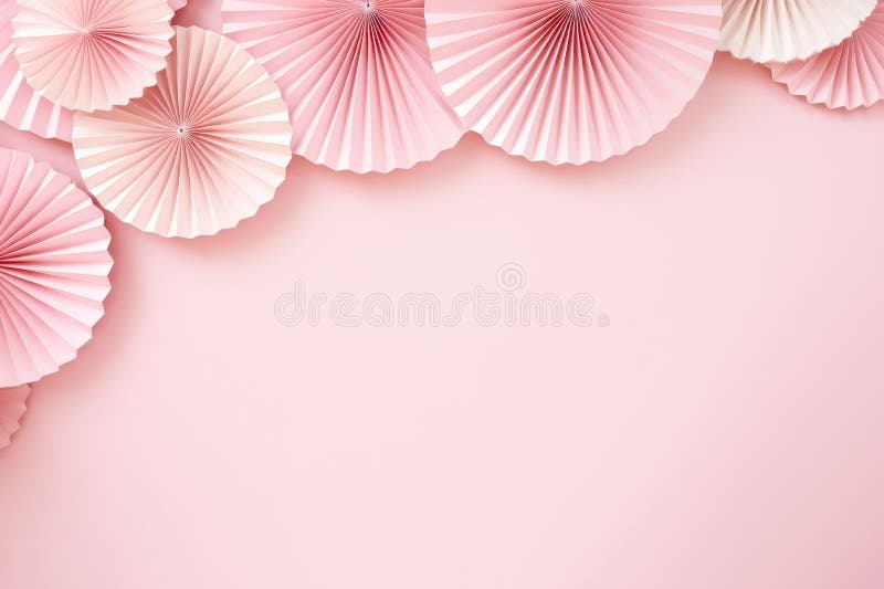 Frame of Paper Fans on Pastel Pink Color Background, Empty Space ...