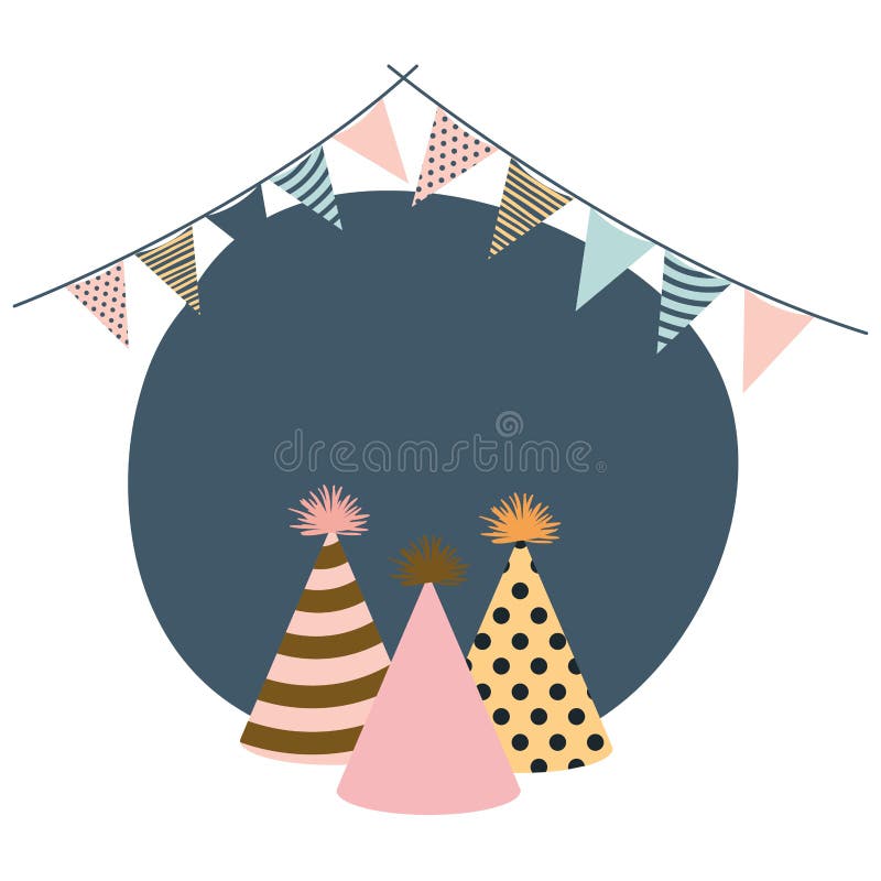 Frame Party Celebration Hats and Garlands Stock Vector - Illustration ...