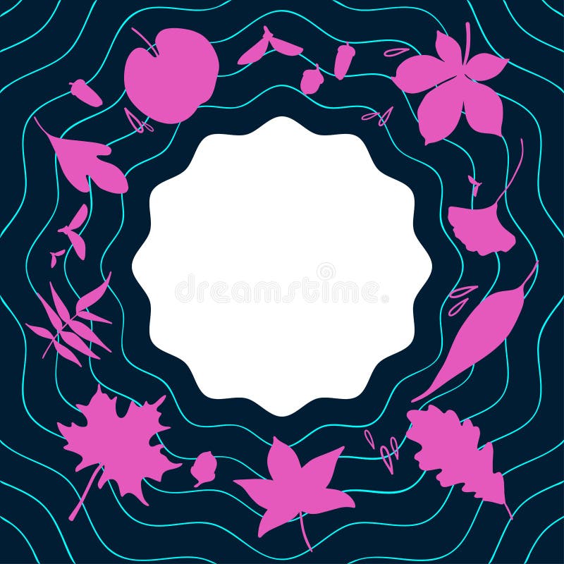 Frame Pattern Pink Leaves Swirl. Frame Vector Template. White Space for ...