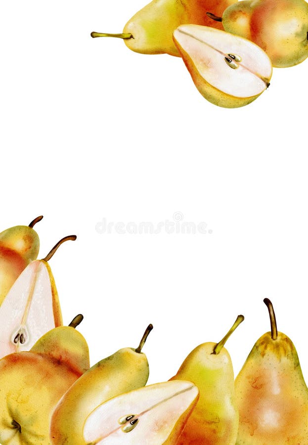 Frame with Pears. Watercolor Illustration Stock Image - Image of ripe ...