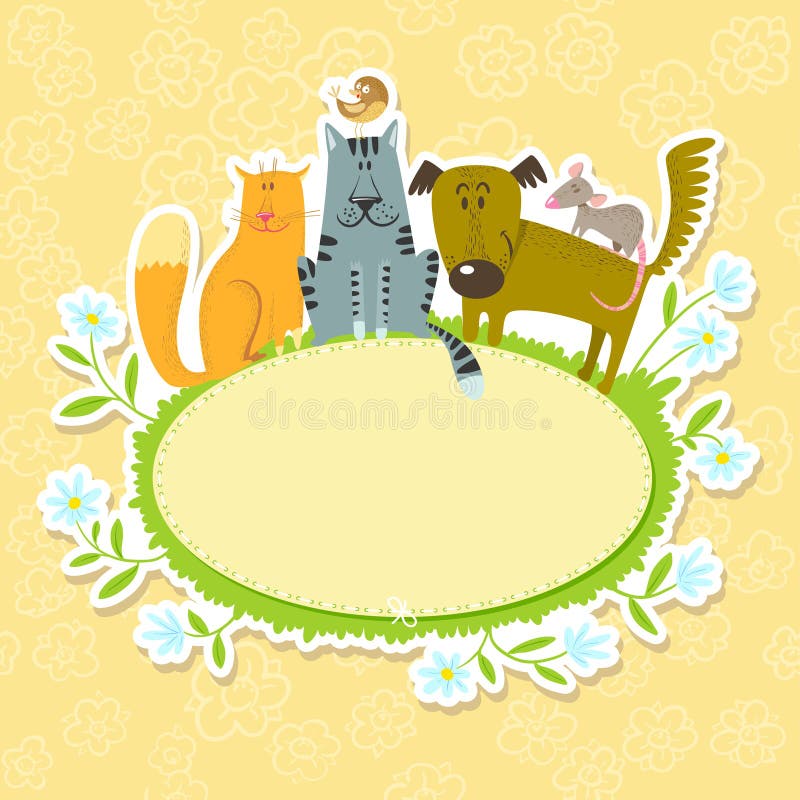 Frame with pets stock vector. Illustration of greeting - 25979157