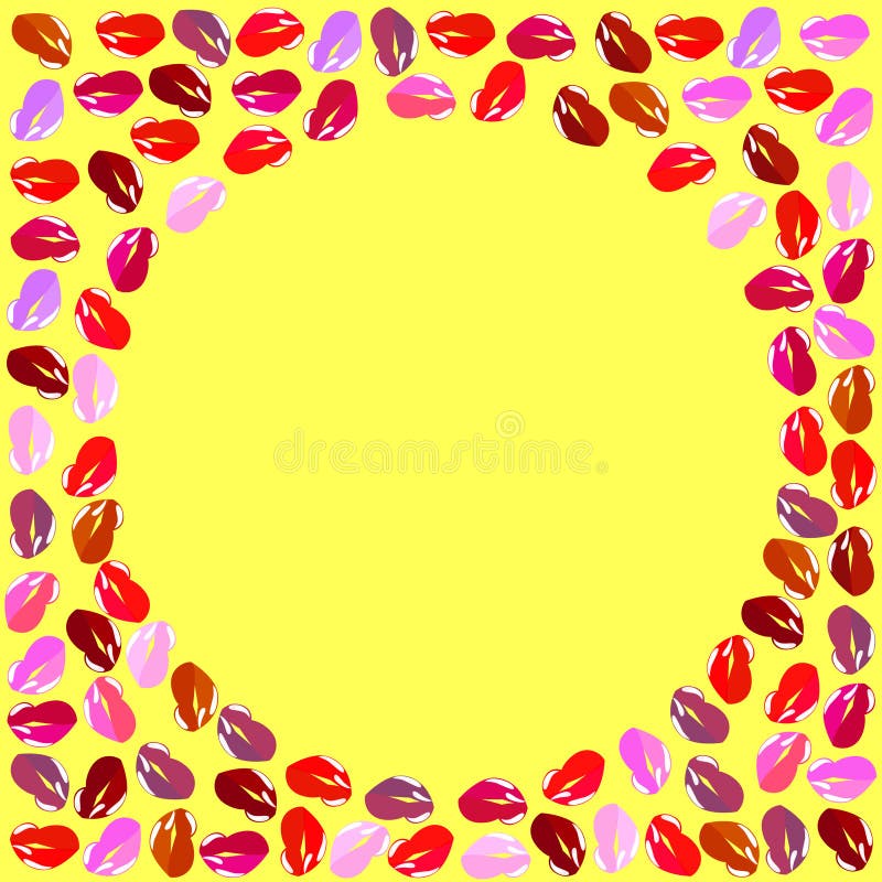 Frame for a Photo from Multi-colored Lips on a Yellow Background ...