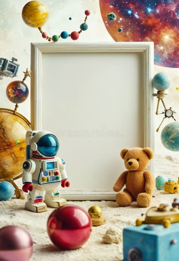 Frame with Picture Space Scene and Teddy Bear Stock Illustration ...