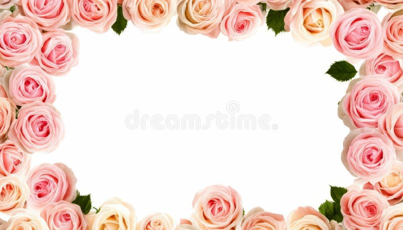 Frame with Pink Roses at the Edges, on White Background. Fresh Flowers ...