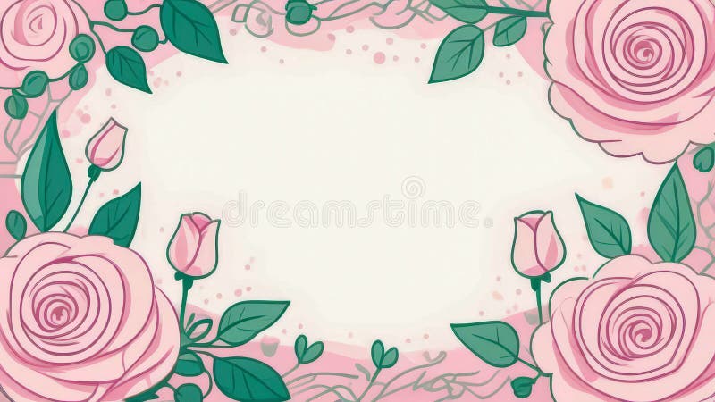 Frame with Pink Roses Painted at the Edges, on White Background ...