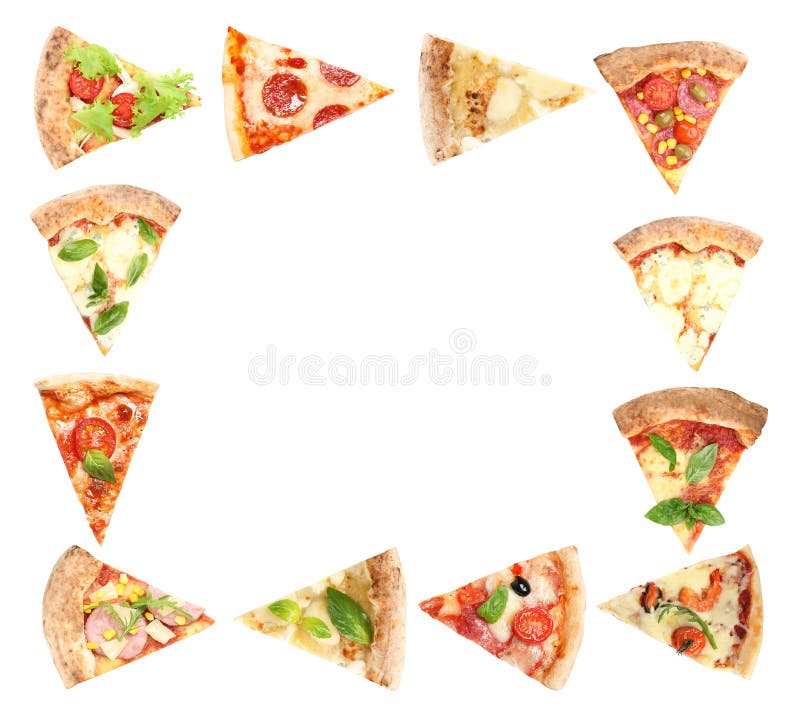 Frame of Pizza Pieces on White Background Stock Photo - Image of pizza ...