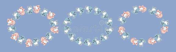 Frame of Playful Cats Arranged in a Round or Rectangular Frame with ...