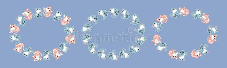 Frame of Playful Cats Arranged in a Round or Rectangular Frame with ...