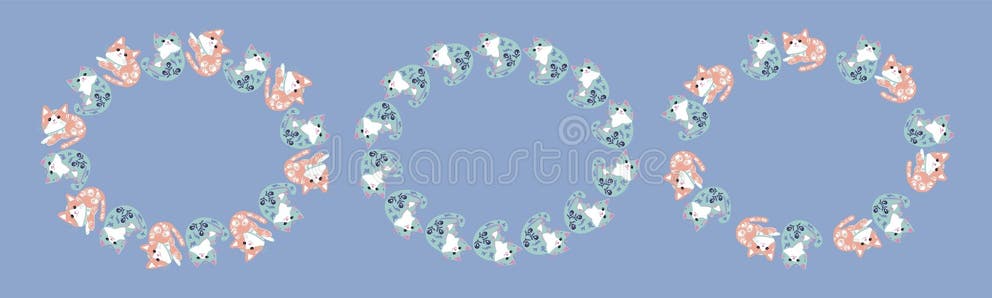 Frame of Playful Cats Arranged in a Round or Rectangular Frame with ...
