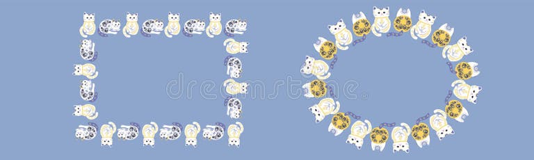 Frame of Playful Cats Arranged in a Round or Rectangular Frame with ...