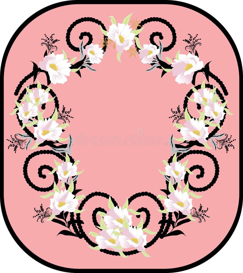 Frame Preto E Branco Da Flor Na Cor-de-rosa Ilustração do Vetor ...