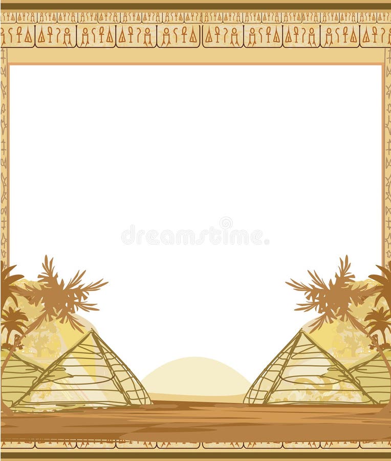 Frame with Pyramids Giza Palms and Hieroglyphs Stock Illustration ...