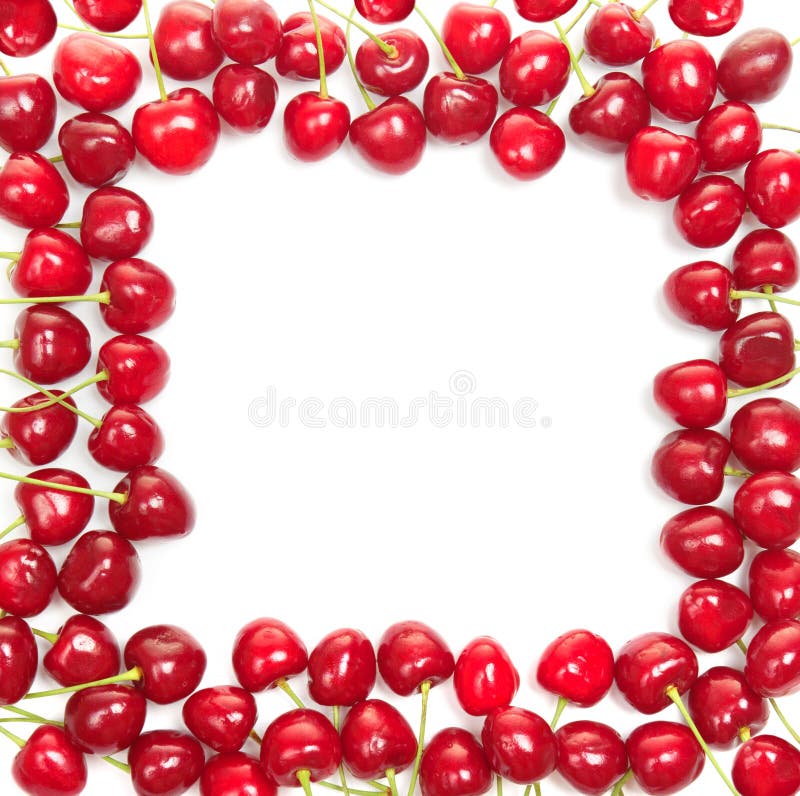 Frame Made of Cherries and Green Leaves Stock Image - Image of mask ...