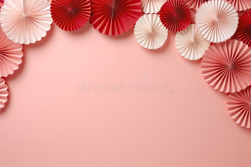 Frame of Red Paper Fans on Blush Color Background, Empty Space ...
