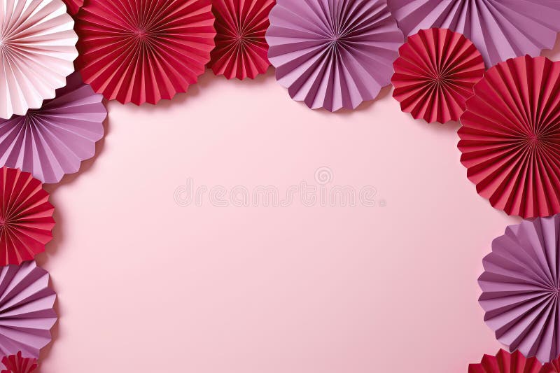 Frame of Red Paper Fans on Lavender Color Background, Empty Space ...