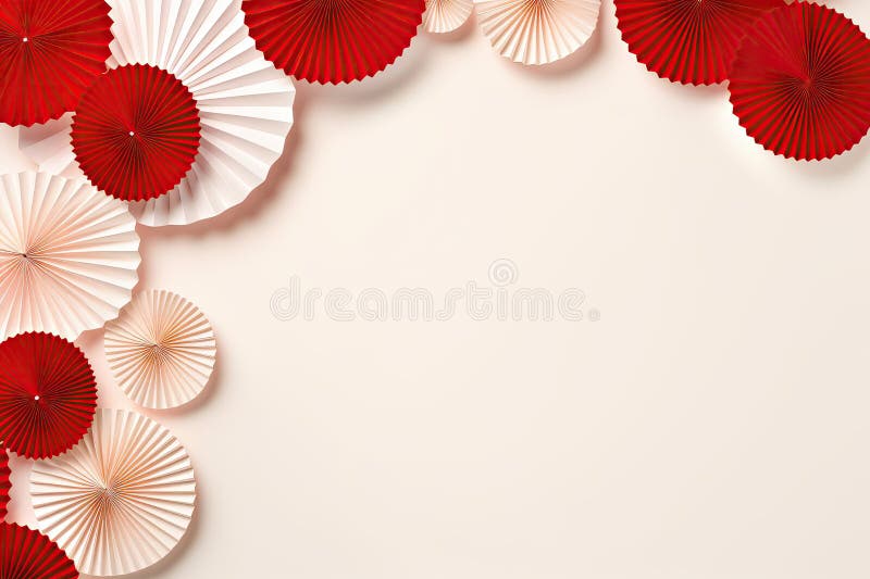 Frame of Red Paper Fans on Pale Gray Color Background, Empty Space ...