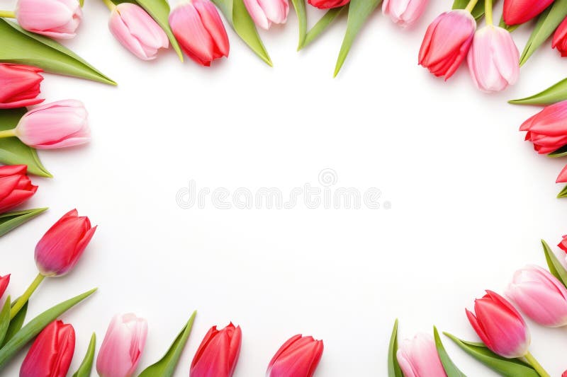 Frame of Red and Pink Tulips on White Background. Stock Photo - Image ...