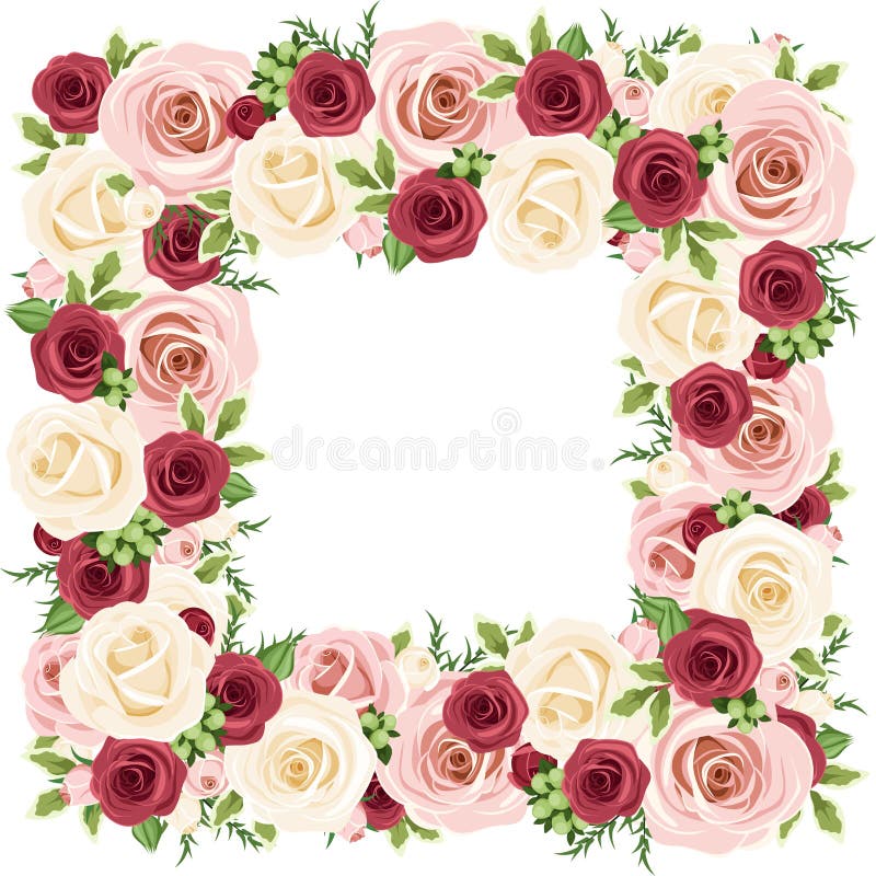 Horizontal Seamless Background with Red, Pink and White Roses. Vector ...