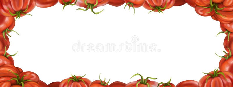 Frame of Red Ripe Tomatoes of Different Varieties. Digital Illustration ...