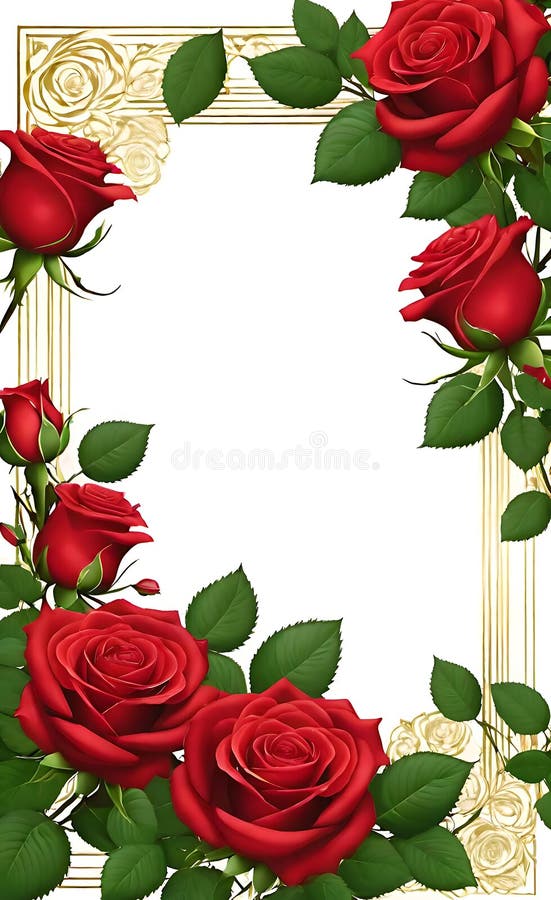 A frame of red roses gold stock image. Image of bouquet - 354539019