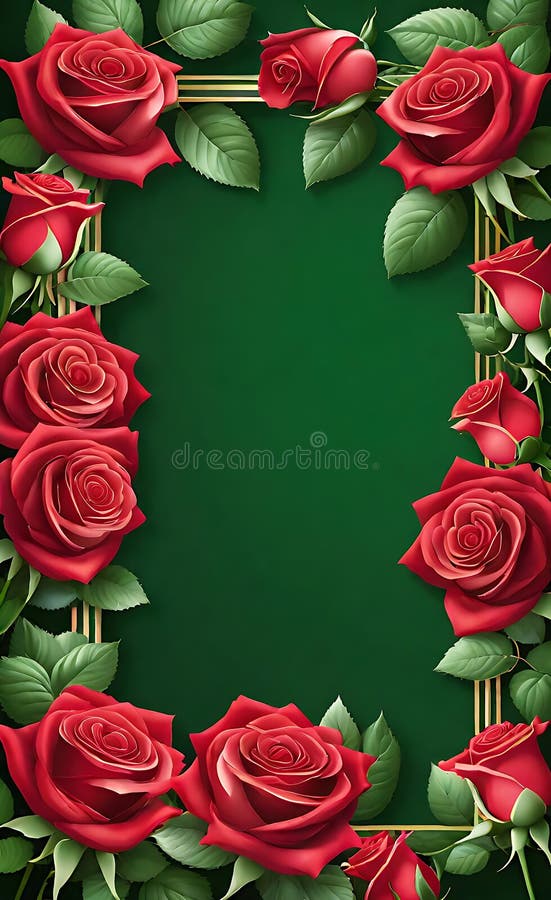 A Frame of Red Roses on a Green Background. Stock Illustration ...