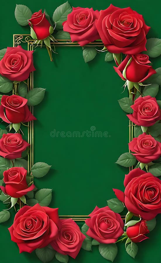 A Frame of Red Roses on a Green Background. Stock Illustration ...