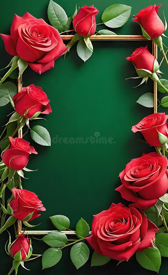 A Frame of Red Roses on a Green Background. Stock Illustration ...