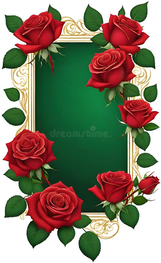 A Frame of Red Roses on a Green Background. Stock Photo - Image of ...