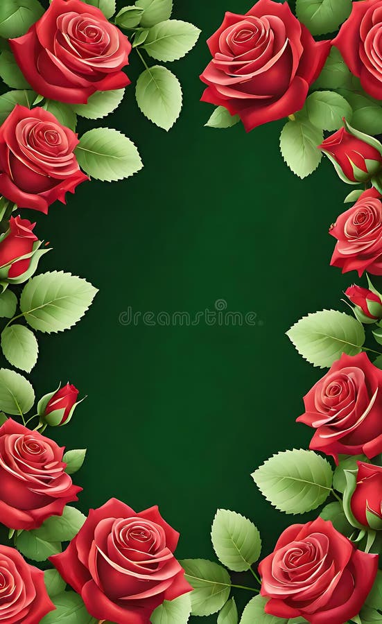 A Frame of Red Roses on a Green Background. Stock Illustration ...