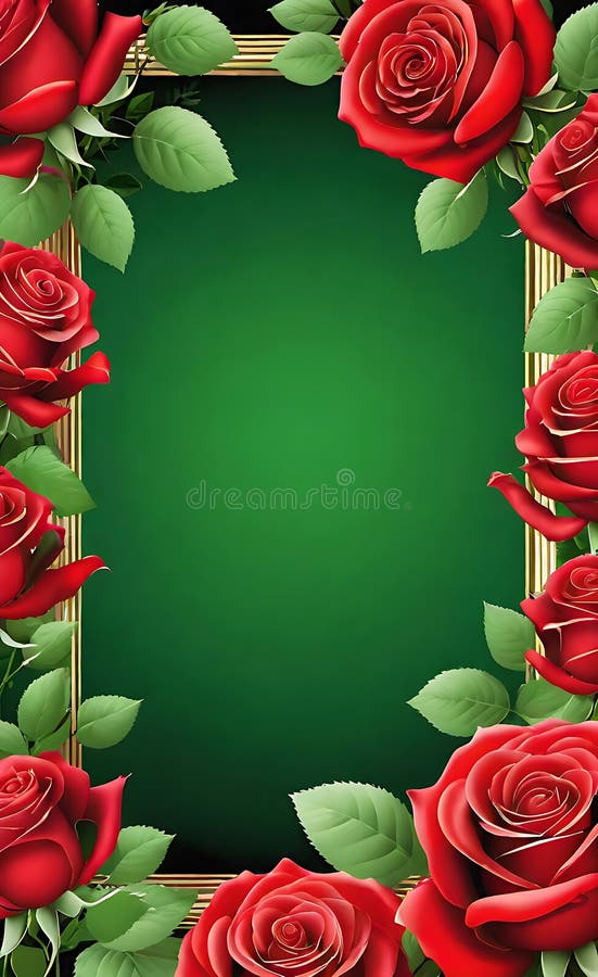 A Frame of Red Roses on a Green Background. Stock Illustration ...