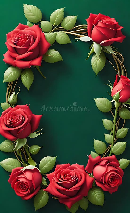 A Frame of Red Roses on a Green Background. Stock Illustration ...