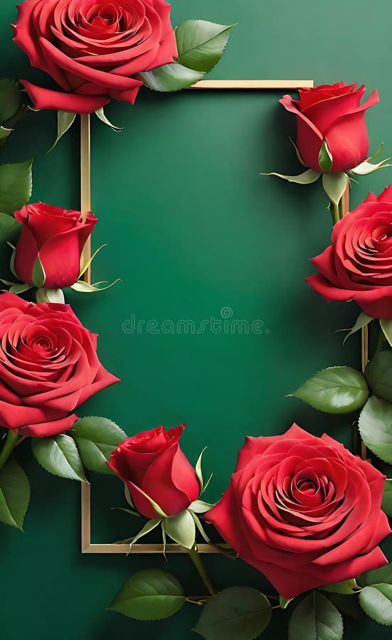 A Frame of Red Roses on a Green Background. Stock Illustration ...