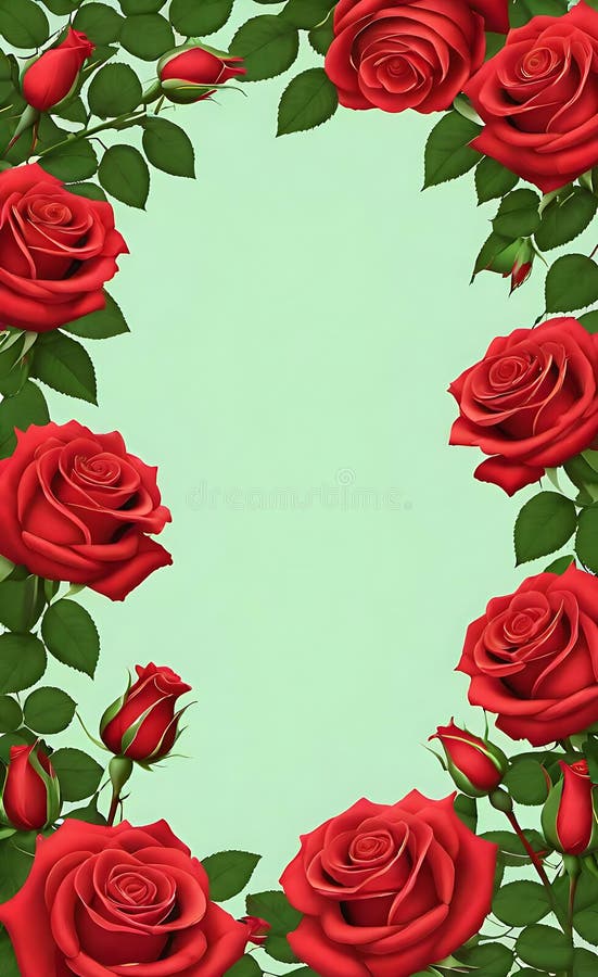 A Frame of Red Roses on a Green Background. Stock Image - Image of pink ...