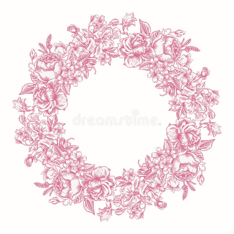 Frame redondo floral ilustração do vetor. Ilustração de etiqueta - 69643734