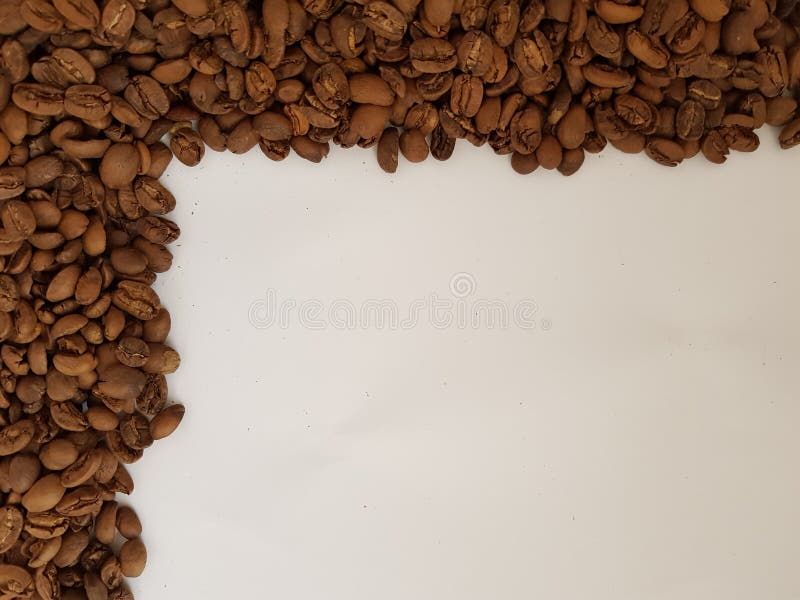 Frame with Roasted Coffee Beans in the Corner and White Background ...