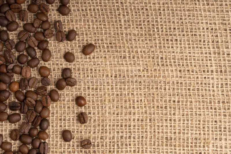 Frame of Roasted Coffee Beans on Sack Fabric Stock Photo - Image of ...