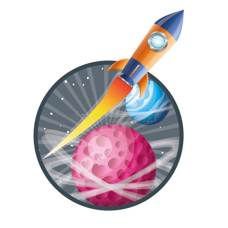 Frame with Rocket Flying and Planets of the Solar System Stock Vector ...
