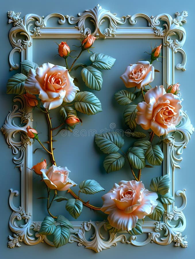 A Frame with Roses and Leaves on it Stock Photo - Image of rose, pink ...